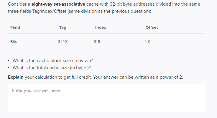 Solved Consider a eight-way set-associative cache with | Chegg.com