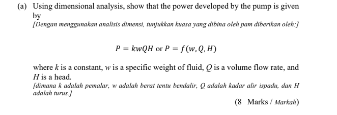Solved (a) Using dimensional analysis, show that the power | Chegg.com