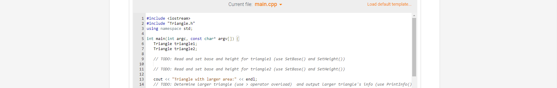 Solved 7.20 Triangle comparison (classes) Given class | Chegg.com Solved 7.20 Triangle comparison (classes) Given class | Chegg.com
