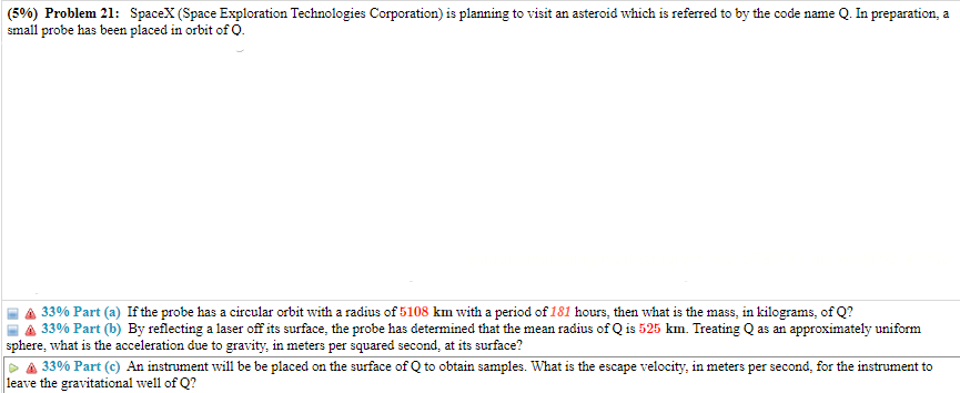 Solved (5\%) Problem 21: SpaceX (Space Exploration | Chegg.com