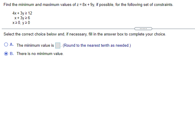 Solved Find the minimum and maximum values of z = 8x +9y, if | Chegg.com