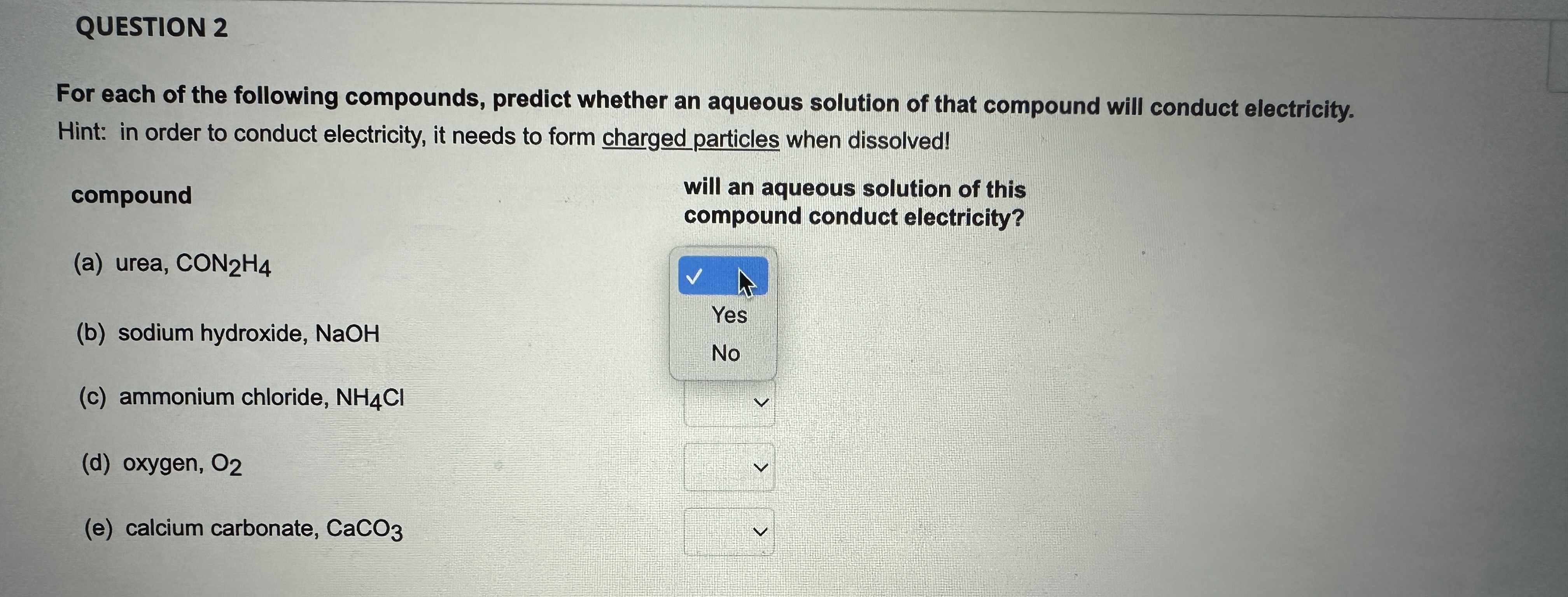 Solved For each of the following compounds, predict whether | Chegg.com