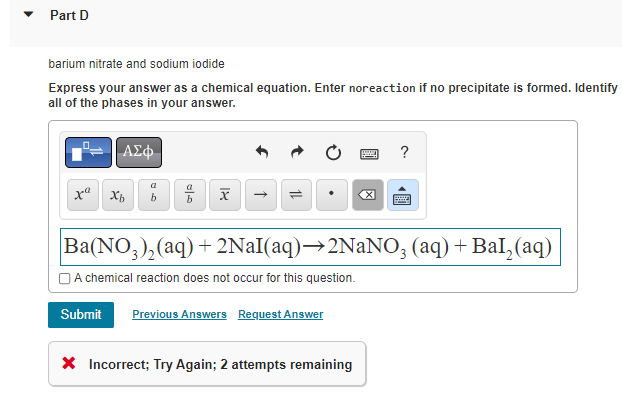Solved barium nitrate and sodium iodide Express your answer | Chegg.com