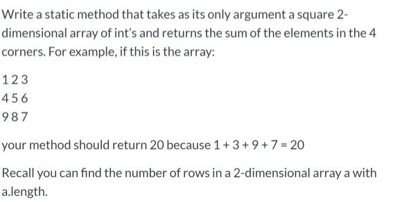 Solved Write a static method that takes as its only argument | Chegg.com