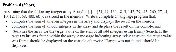 Solved Roblem Assuming That The Following Integer Array Chegg