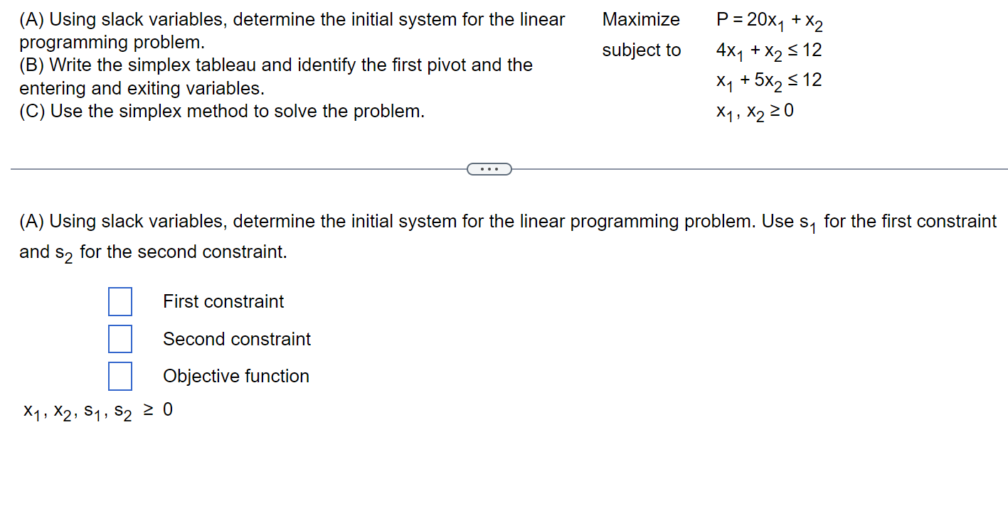 Solved A Using Slack Variables Determine The Initial 1149