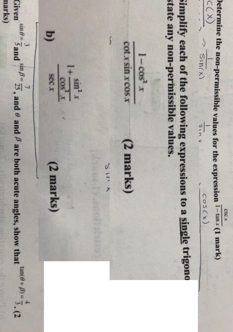 Solved a. determine the non-permissible values for the | Chegg.com