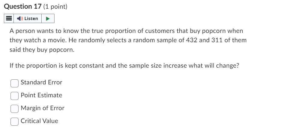 Solved Question 17 (1 ﻿point)A person wants to know the true | Chegg.com