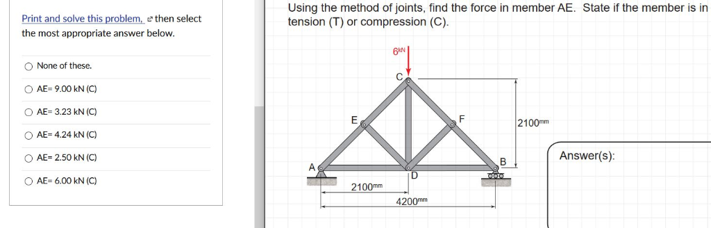 Solved STATICS - Method of Joints - Analysis of | Chegg.com