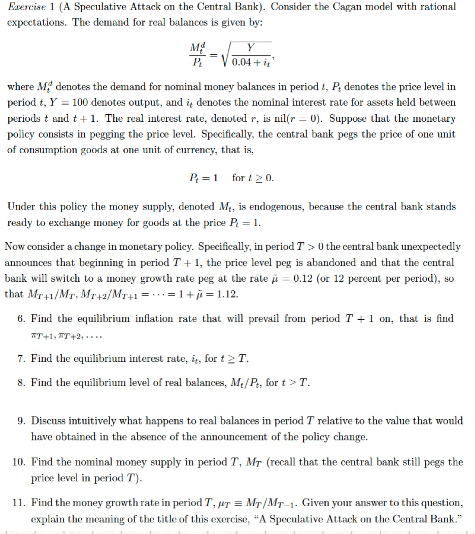 Solved Exercise 1 (A Speculative Attack on the Central | Chegg.com