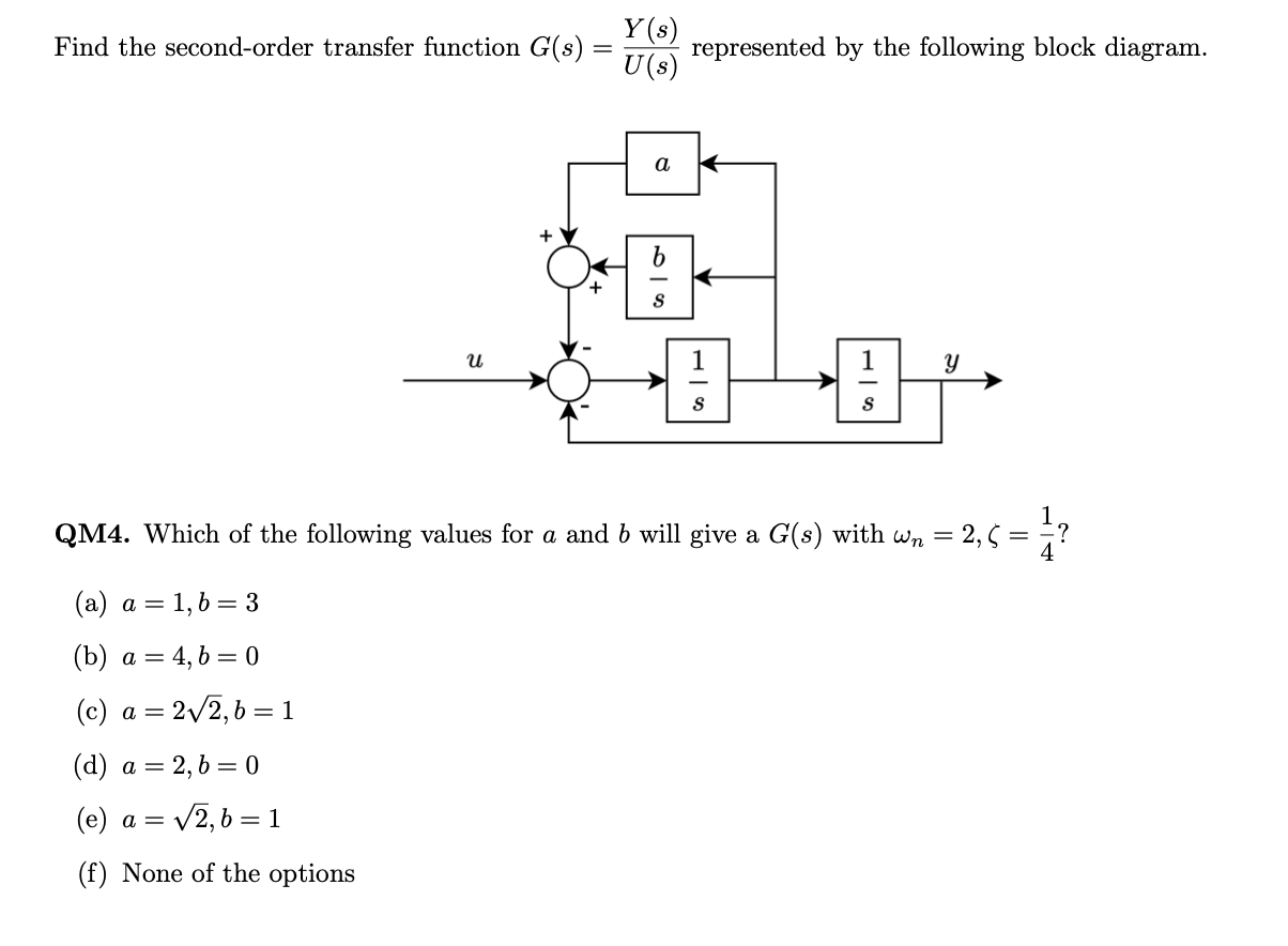 Solved Find the second-order transfer function G(s)=U(s)Y(s) | Chegg.com