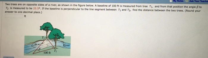 Solved Two trees are on opposite sides of a river, as shown | Chegg.com