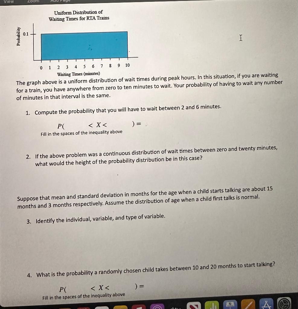 Solved Uniform Distribution of Waiting Times for RTA Trains | Chegg.com