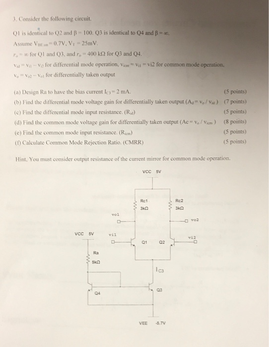 Solved 3. Consider the following circuit. Q1 is identical to | Chegg.com