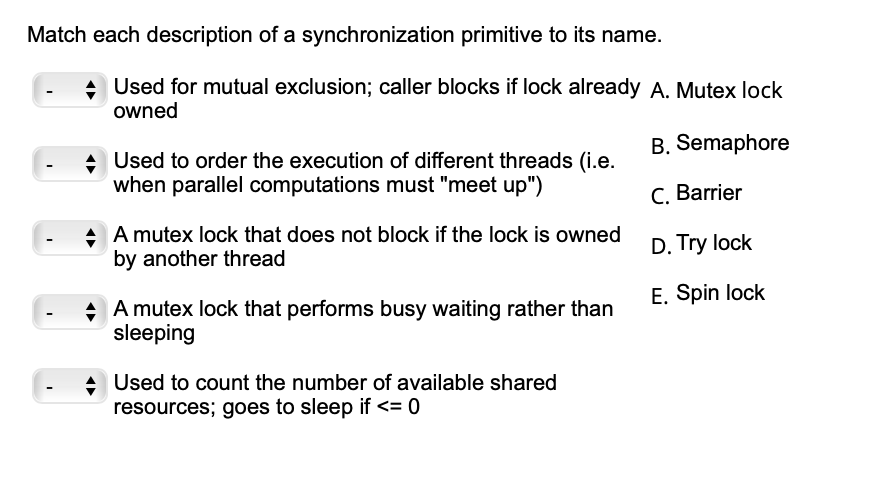 Solved Match each description of a synchronization primitive | Chegg.com