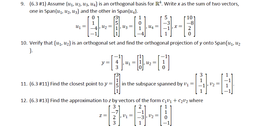 Solved 9. (6.3 \#1) Assume {u1,u2,u3,u4} is an orthogonal | Chegg.com