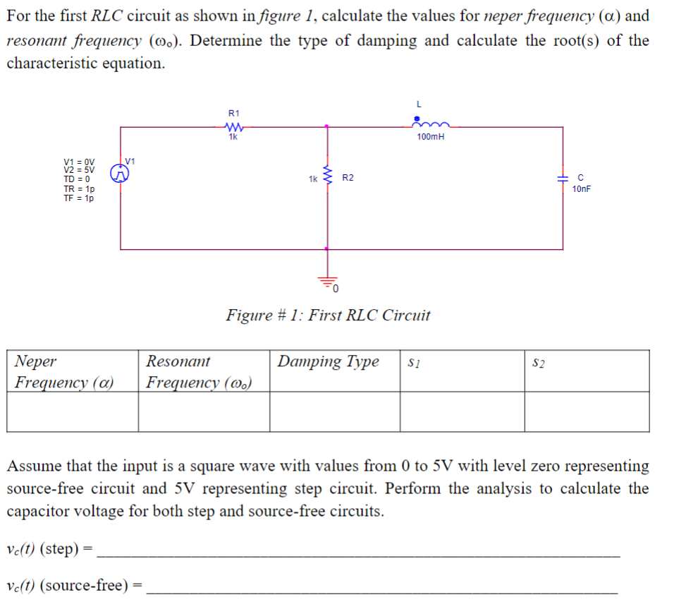 Solved For the first RLC circuit as shown in figure 1 , | Chegg.com