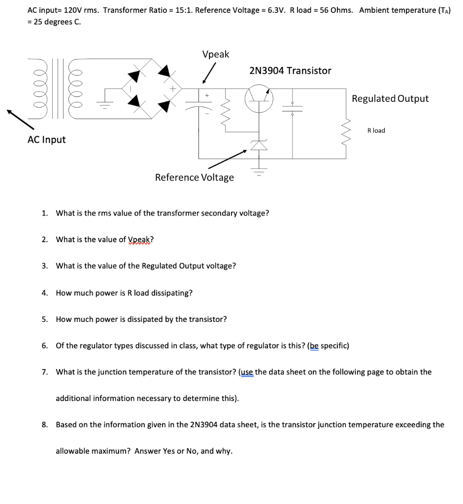 Solved For the circuit shown below: AC input =120 V rms. | Chegg.com