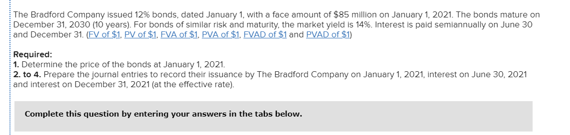 Solved The Bradford Company issued 12% bonds, dated January | Chegg.com