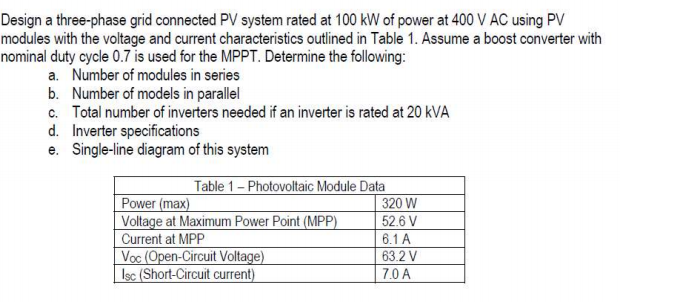 Solved Design a three-phase grid connected PV system rated | Chegg.com