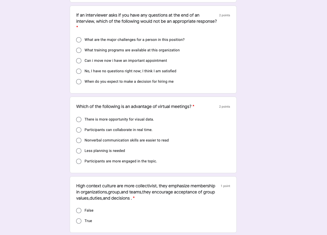Solved 2 points If an interviewer asks if you have any | Chegg.com