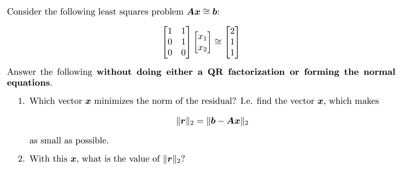 Solved Consider the following least squares problem Ax≅b : | Chegg.com