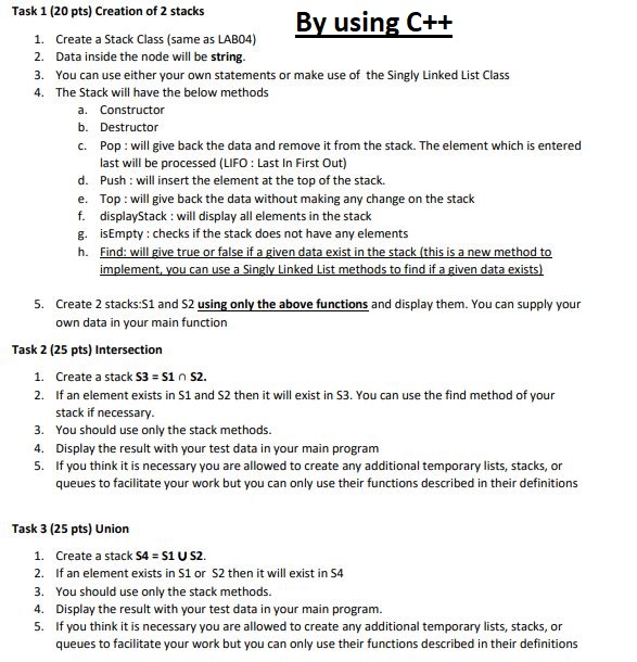 Solved By using C++ ﻿Create a Stack Class Data inside the | Chegg.com