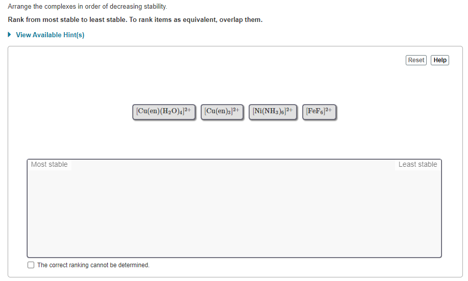 Solved Arrange the complexes in order of decreasing | Chegg.com