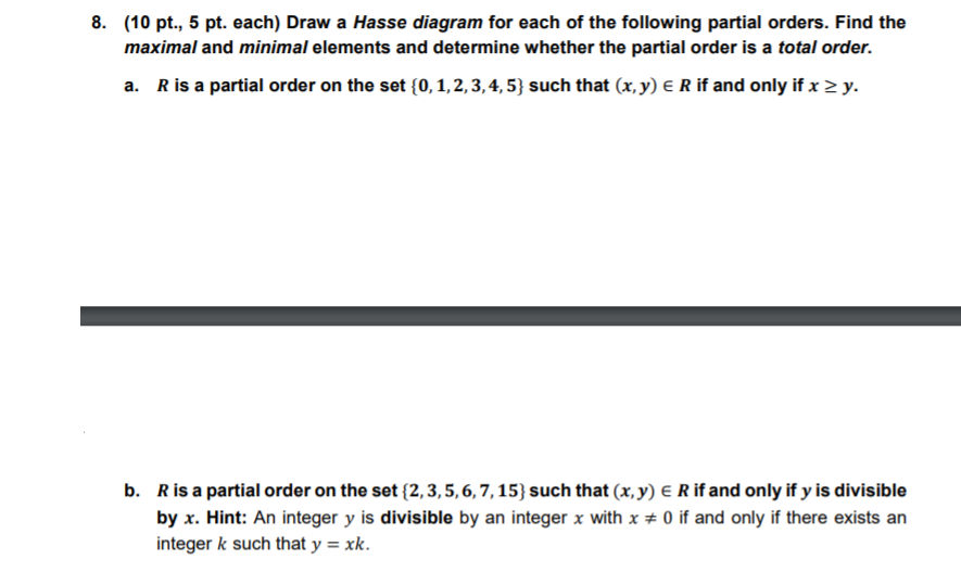 Solved 8. (10 pt., 5 pt. each) Draw a Hasse diagram for each | Chegg.com