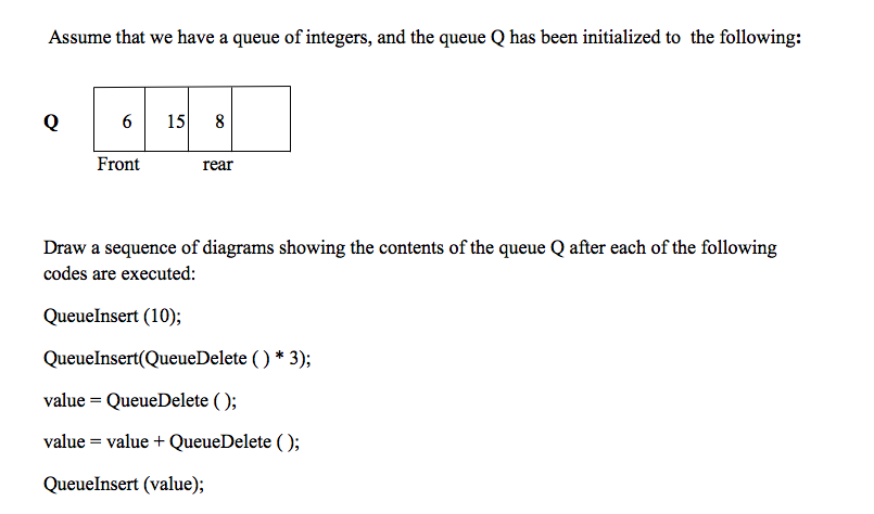 Solved Assume that we have a queue of integers, and the | Chegg.com