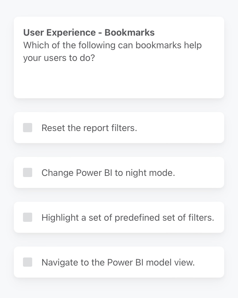 Solved User Experience - ﻿BookmarksWhich of the following | Chegg.com