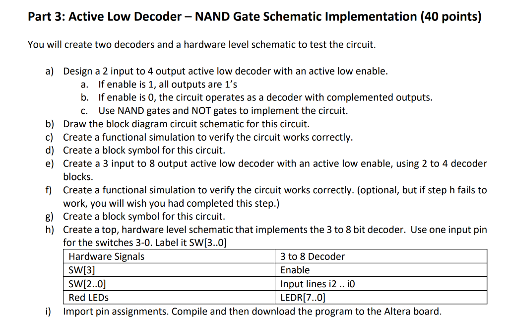 Part 3: Active Low Decoder - NAND Gate Schematic | Chegg.com