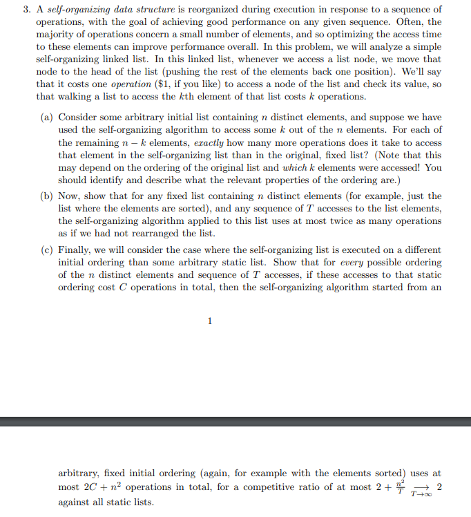 3. A self-organizing data structure is reorganized | Chegg.com