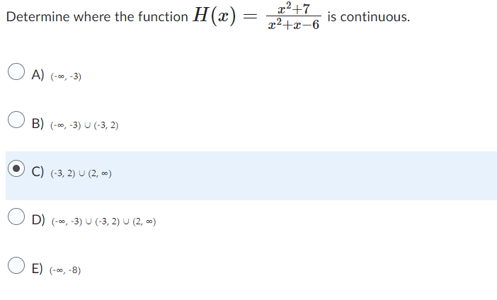 Solved Determine where the function H(x)=x2+x−6x2+7 is | Chegg.com