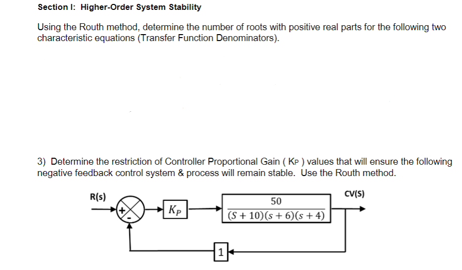 Solved Section 1: Higher-Order System Stability Using the | Chegg.com