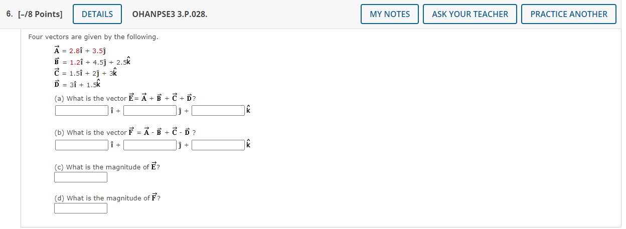 Solved Four vectors are given by the following. | Chegg.com