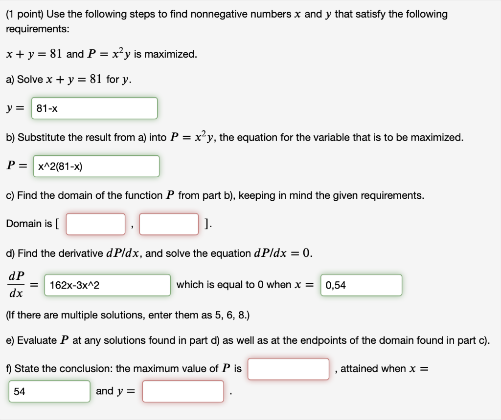 Solved (1 point) Use the following steps to find nonnegative | Chegg.com