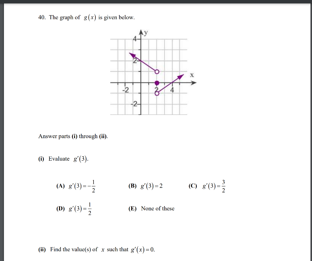 Solved 40. The graph of g(x) is given below. Answer parts | Chegg.com