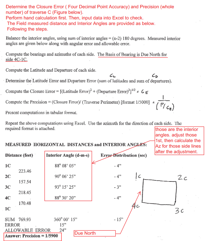 Solved (PICE) Determine the Closure Error (Four Decimal | Chegg.com