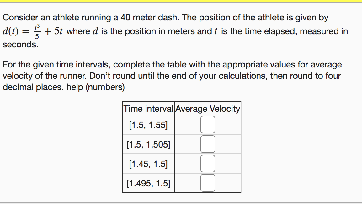 Solved Consider an athlete running a 40 meter dash. The | Chegg.com