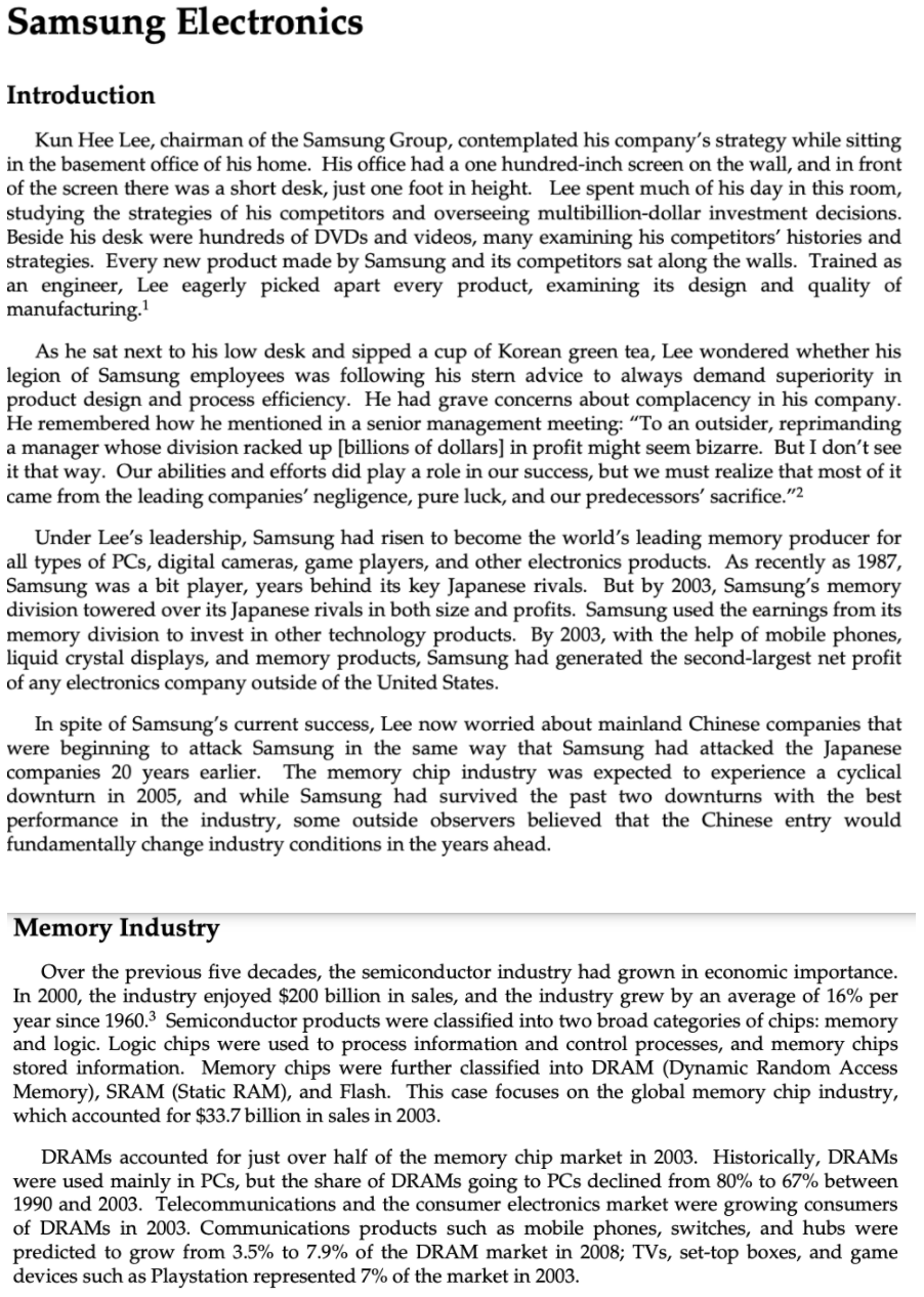 Solved Samsung Electronics Introduction Kun Hee Lee, | Chegg.com