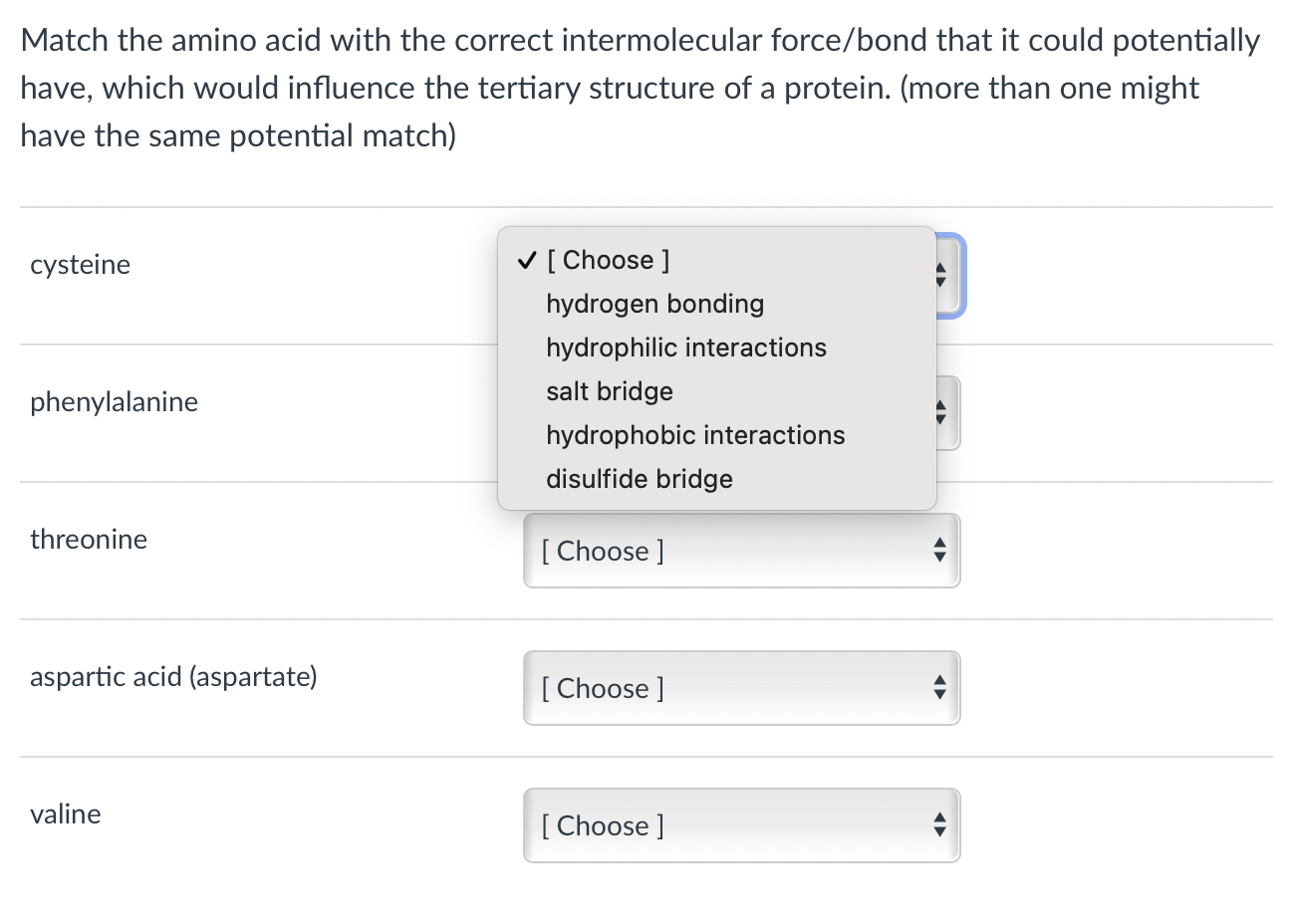 Solved Match the amino acid with the correct intermolecular | Chegg.com