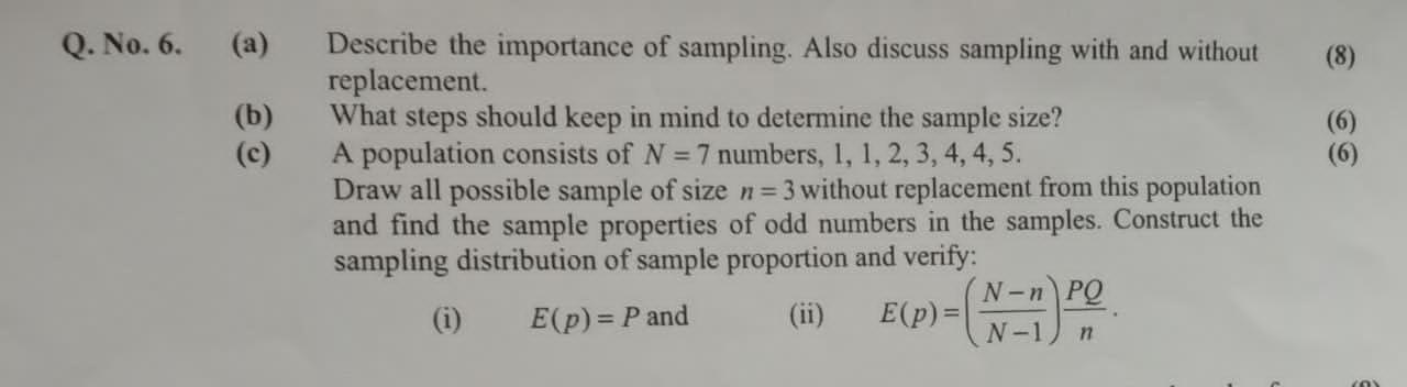Solved No. 6. (a) Describe the importance of sampling. Also | Chegg.com