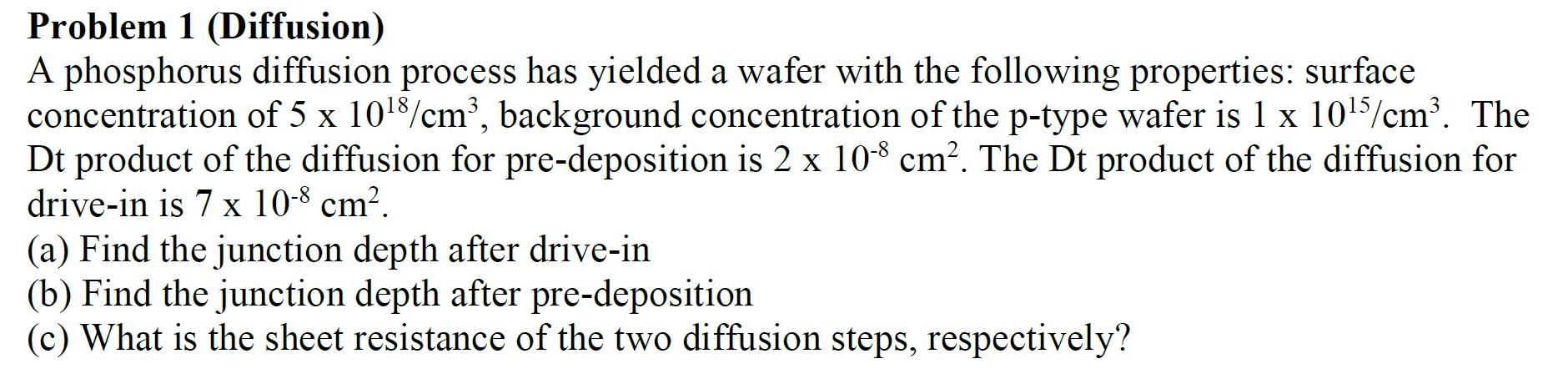 Solved Problem 1 (Diffusion) A phosphorus diffusion process | Chegg.com