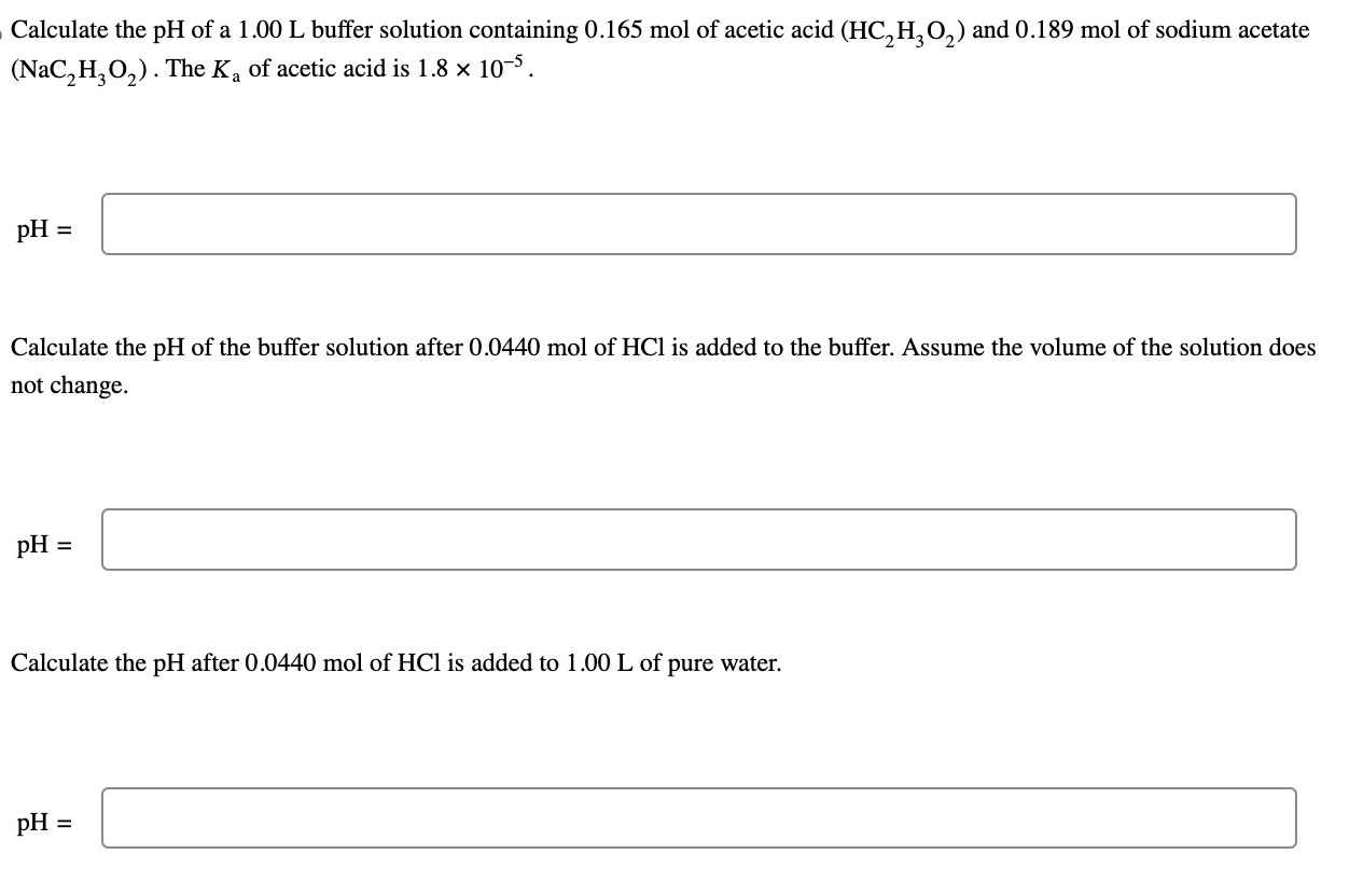 Solved Calculate the pH of a 1.00 L buffer solution | Chegg.com