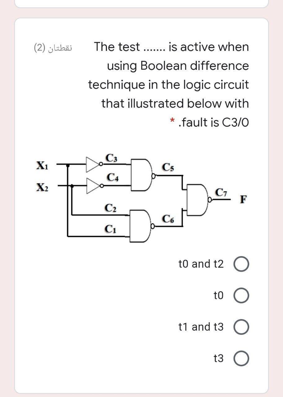 Solved نقطتان (2) The test ....... is active when using | Chegg.com