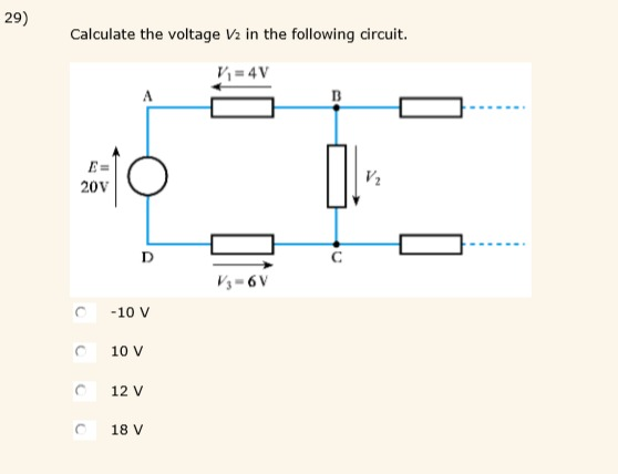 Solved 29) Calculate the voltage V2 in the following | Chegg.com