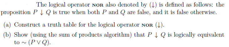 Solved The logical operator NOR also denoted by (↓) is | Chegg.com