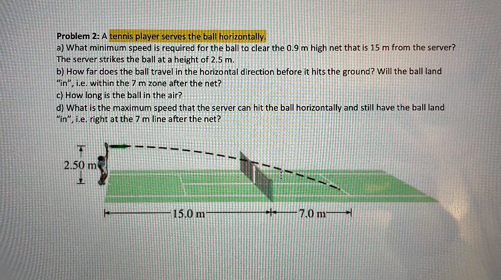 Solved Problem 2: A tennis player serves the ball | Chegg.com