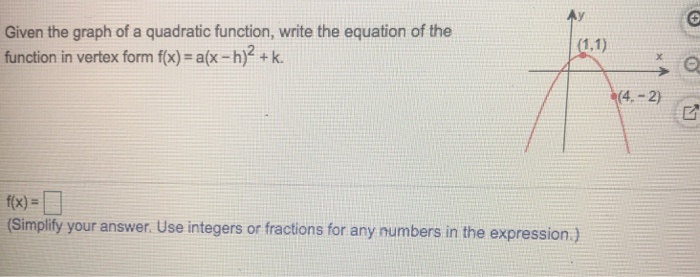 Solved Given the graph of a quadratic function, write the | Chegg.com